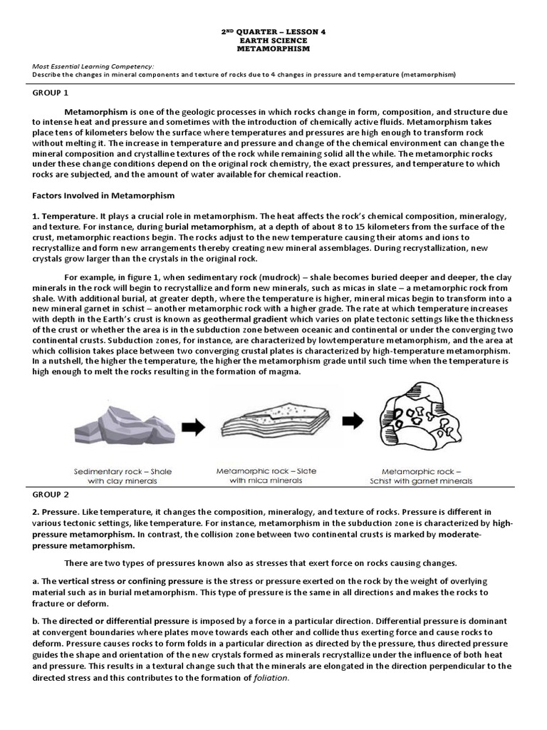 LESSON 4 Metamorphism | PDF | Rock (Geology) | Minerals