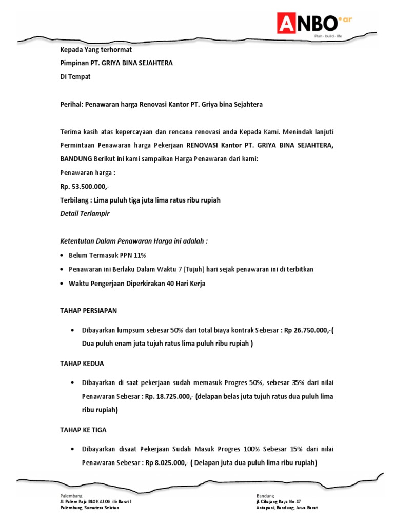 Penawaran Harga PT - GBS Bandung | PDF