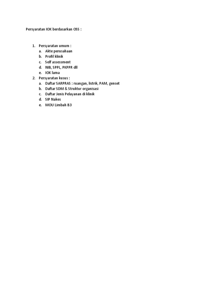 Persyaratan IOK Berdasarkan OSS | PDF