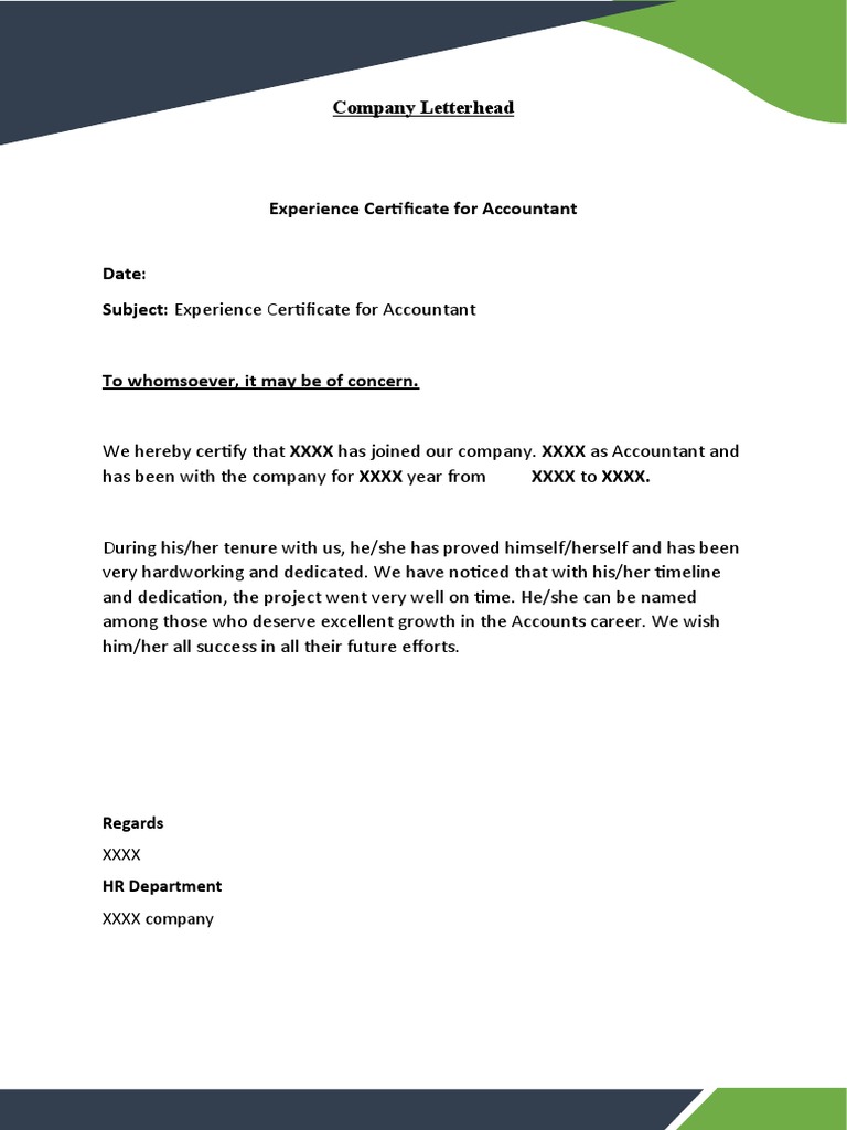 Accountant Experience Certificate Template | PDF
