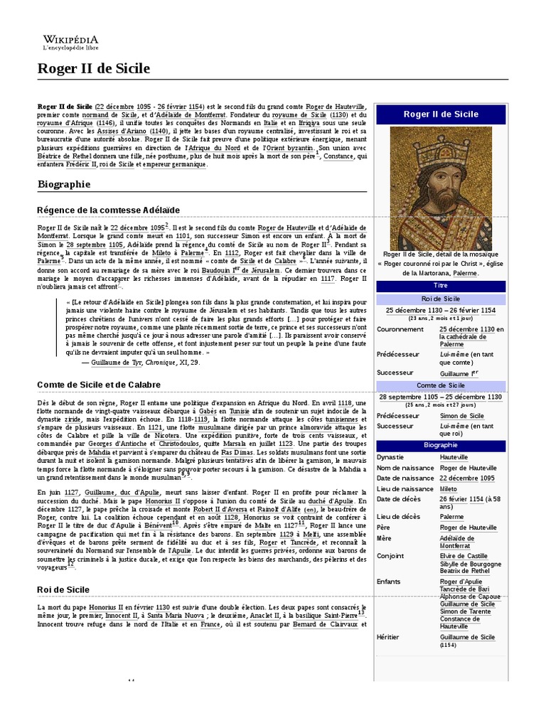 Roger II de Sicile : Fondateur du Royaume | PDF