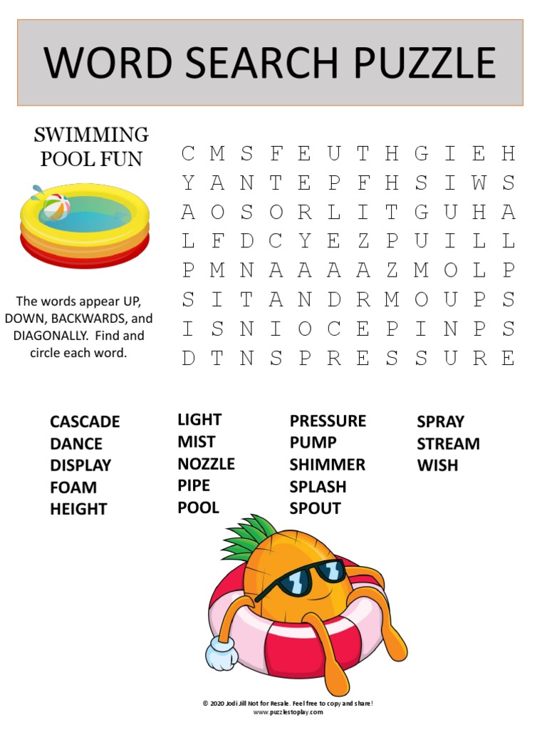 Swimming Pool Word Search Puzzle | PDF