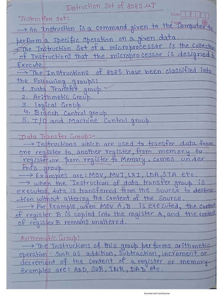 Instruction Set of 8085 Microprocessor | PDF