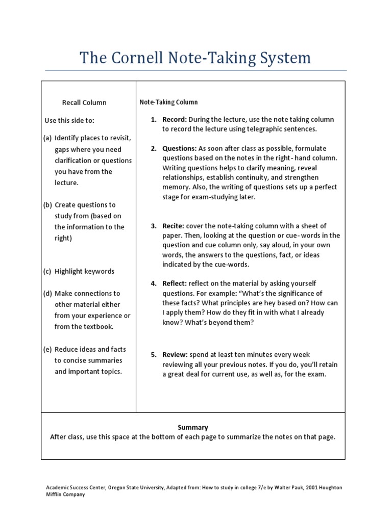 Cornell Note-Taking System | Download Free PDF | Linguistics | Behavior ...