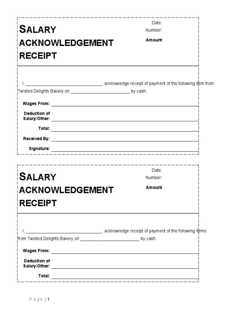 Salary Acknowledgement Receipt Template | PDF