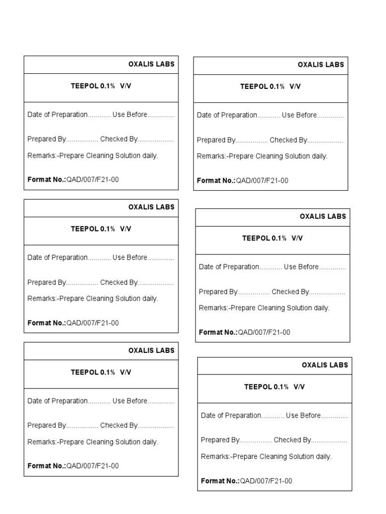 Teepol 0.1% Preparation Guidelines | PDF | Home & Garden | Technology ...