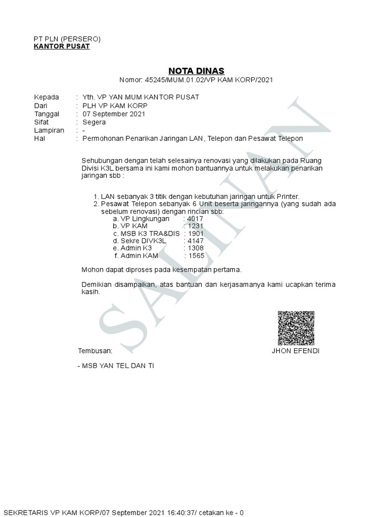 Permohonan Penarikan Jaringan LAN TLP | PDF