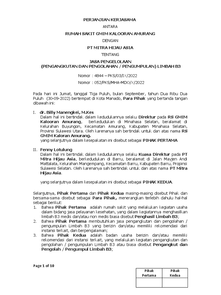 052 - DRAF PERJANJIAN KERJASAMA PENGELOLAAN LB3 - 1 Oktober | PDF