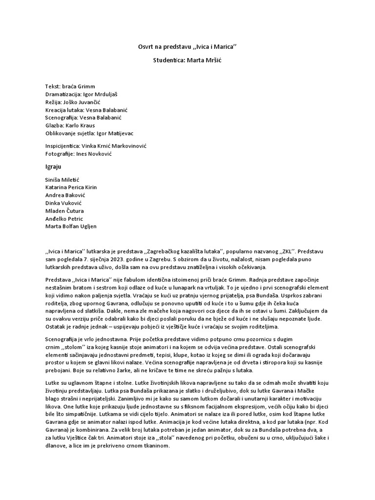 Osvrt Na Predstavu | PDF