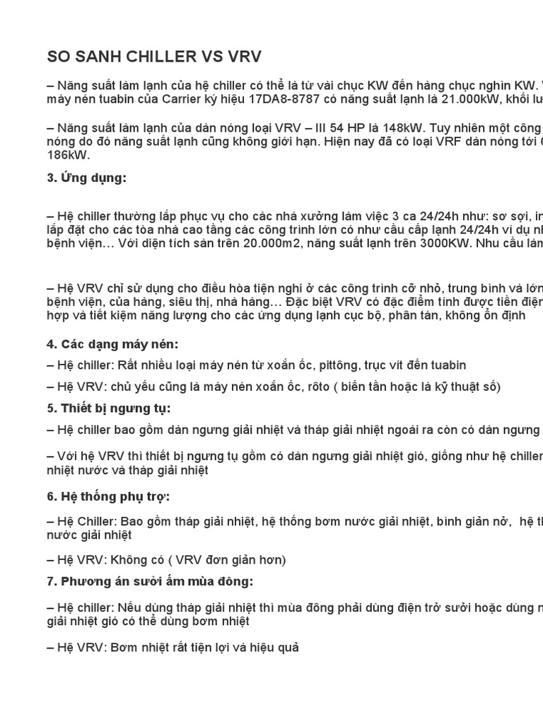 So Sanh Chiller Vs VRV | PDF