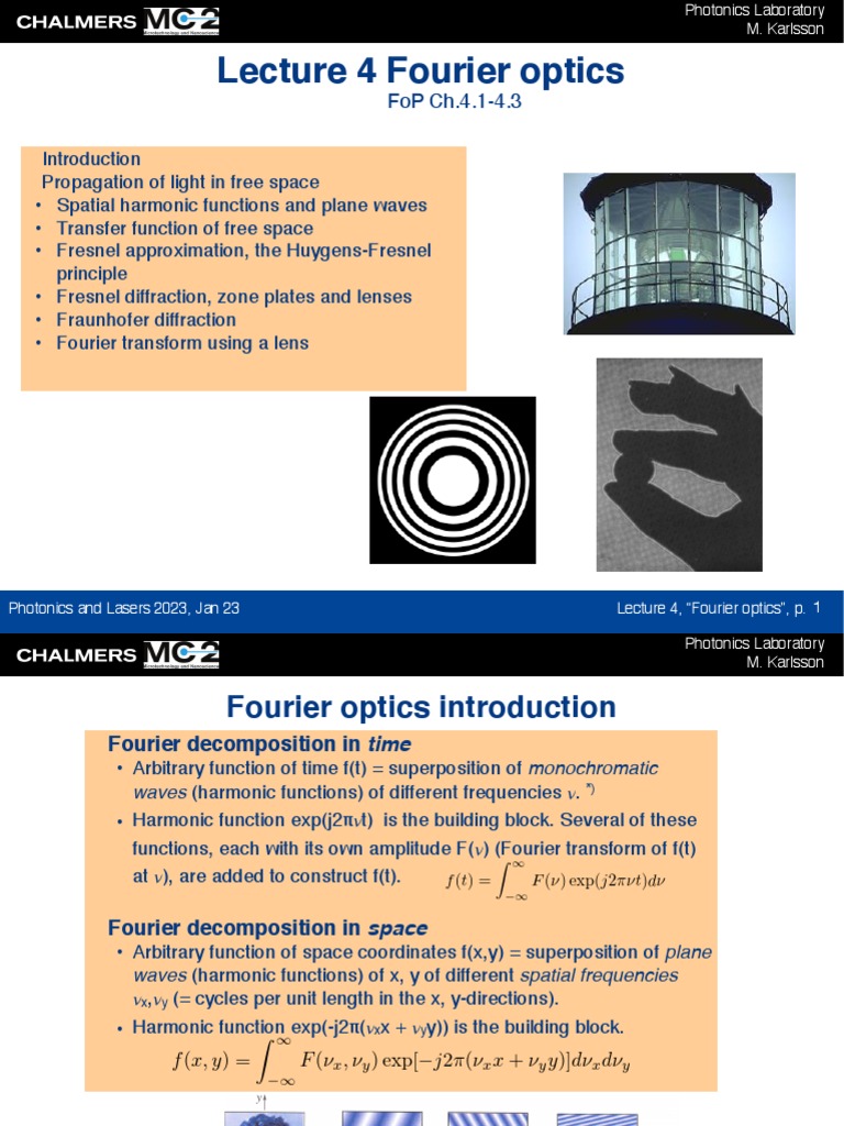 PL-Lect4 Fourier Optics | PDF | Diffraction | Optics