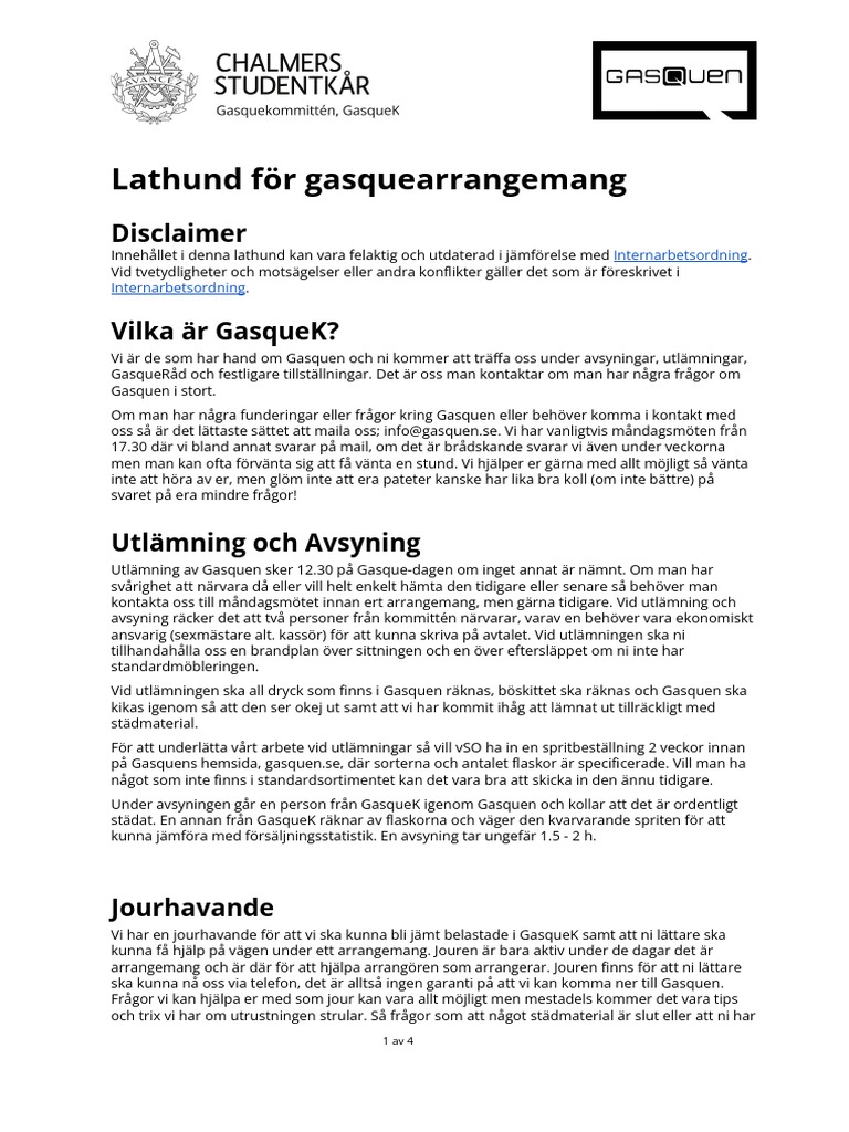Lathund För Gasquearrangemang | PDF