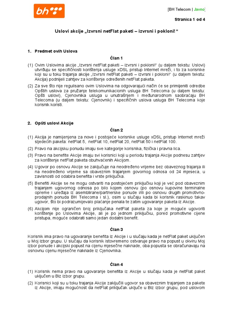 Uslovi Akcije - Izvrsni Netflat Paketi Izvrsni I Poskloni | PDF