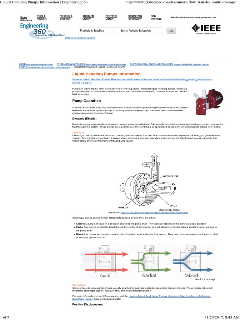 Liquid Handling Pumps Information - Engineering360 | PDF | Pump | Pressure