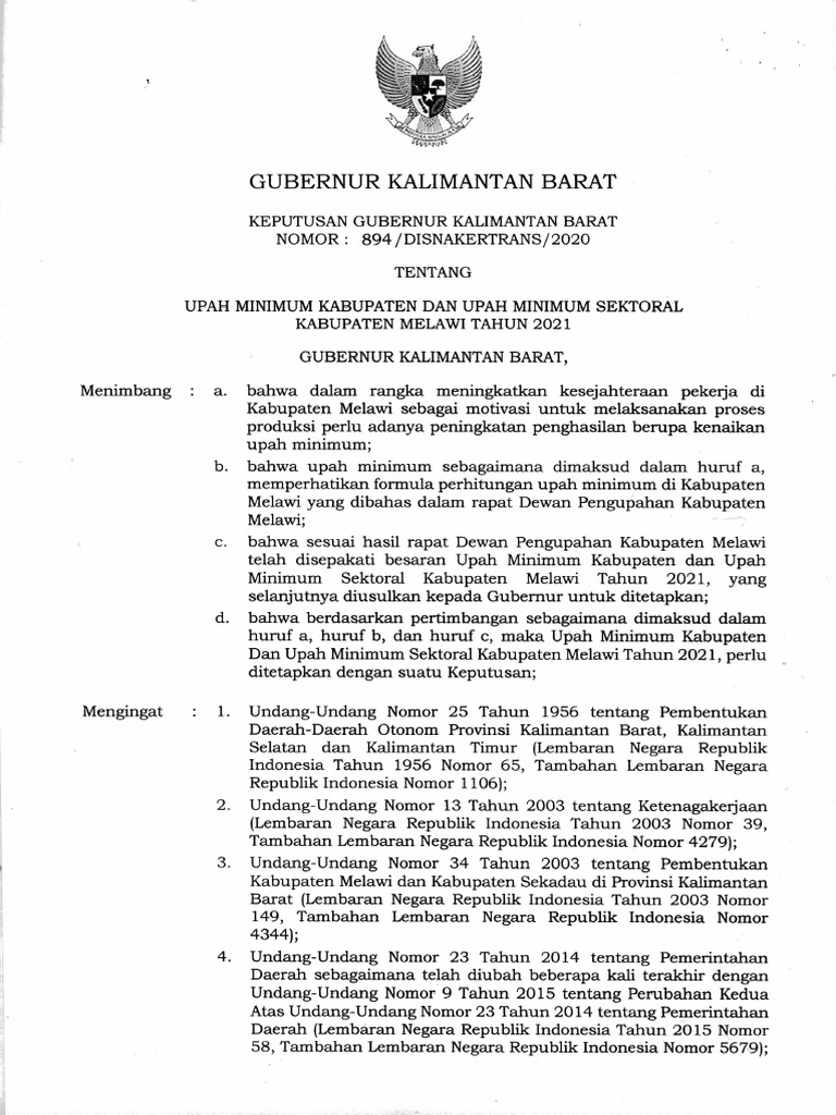 Melawi - UMK & UMSK 2021 | PDF