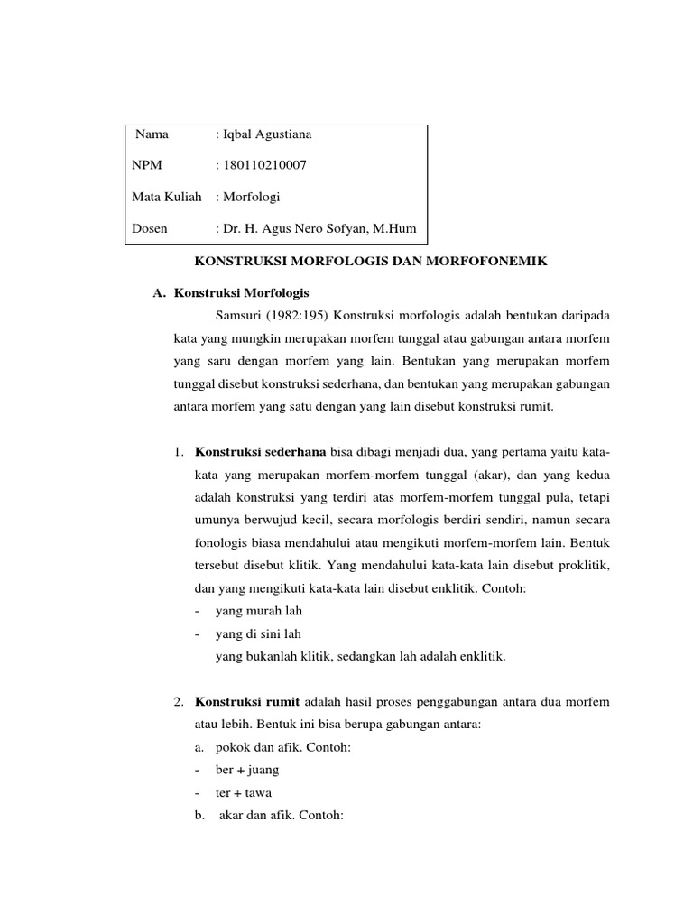 Rangkuman 6 - Konstruksi Morfologis Dan Morfofonemik - 06 - Iqbal ...