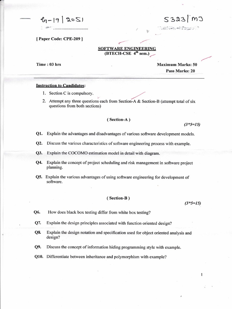 Software Engineering Question Paper Punjabi University Patiala | PDF | Information Technology ...