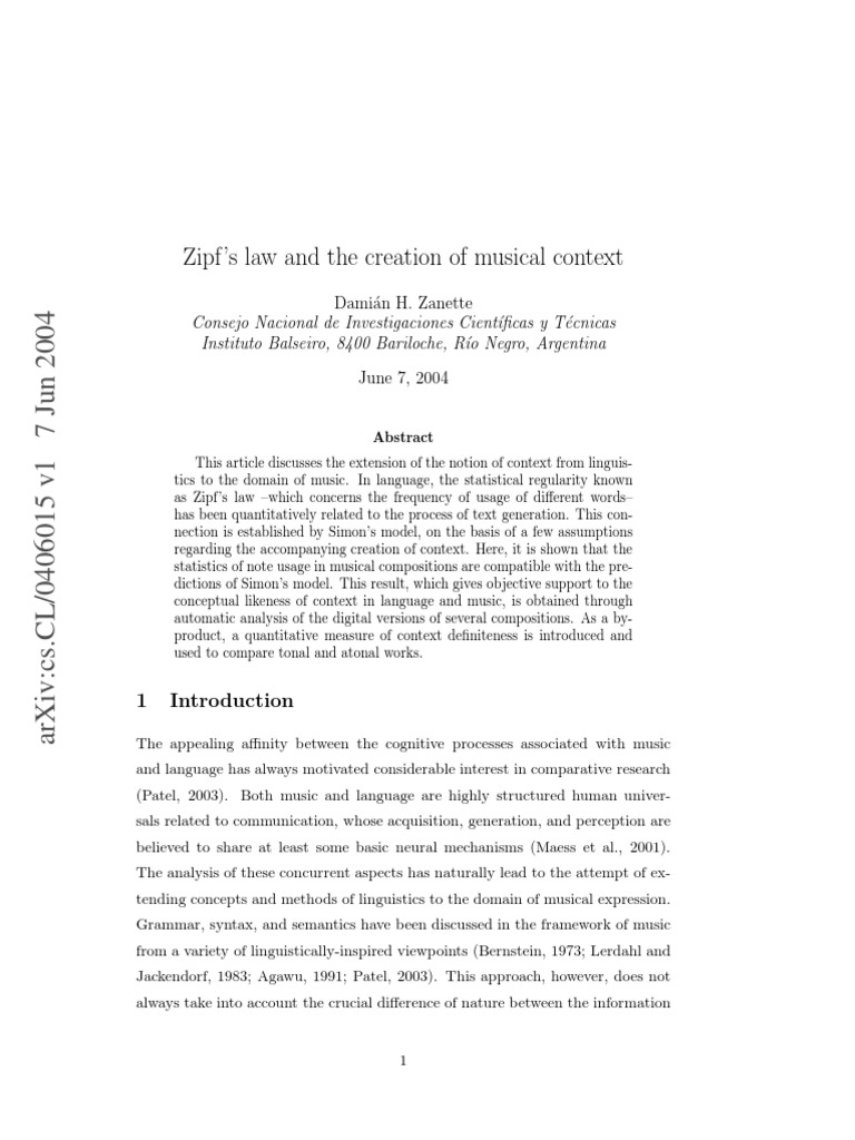 Zipf's Law and The Creation of Musical Context | PDF | Linguistics | Word