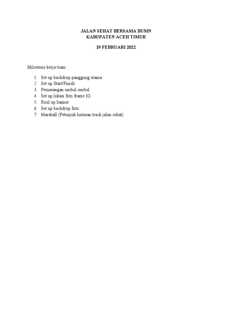 Milestone Jalan Sehat Bersama Bumn | PDF