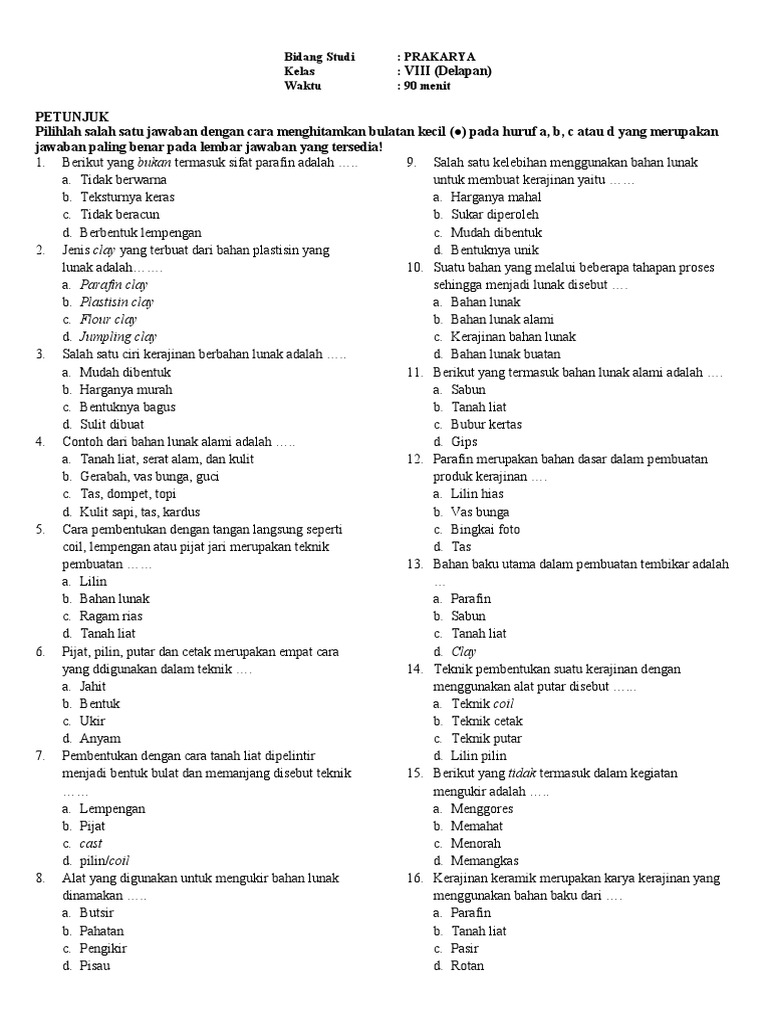 Soal Prky KLS 8 | PDF