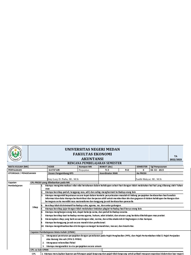 RPS Perpajakan 2023 Terbaru | PDF