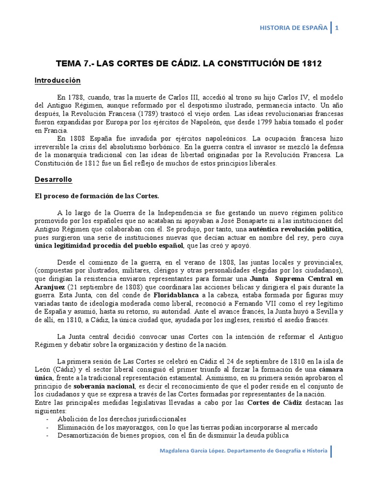 Cortes de Cádiz y Constitución de 1812 | PDF | España | Constitución