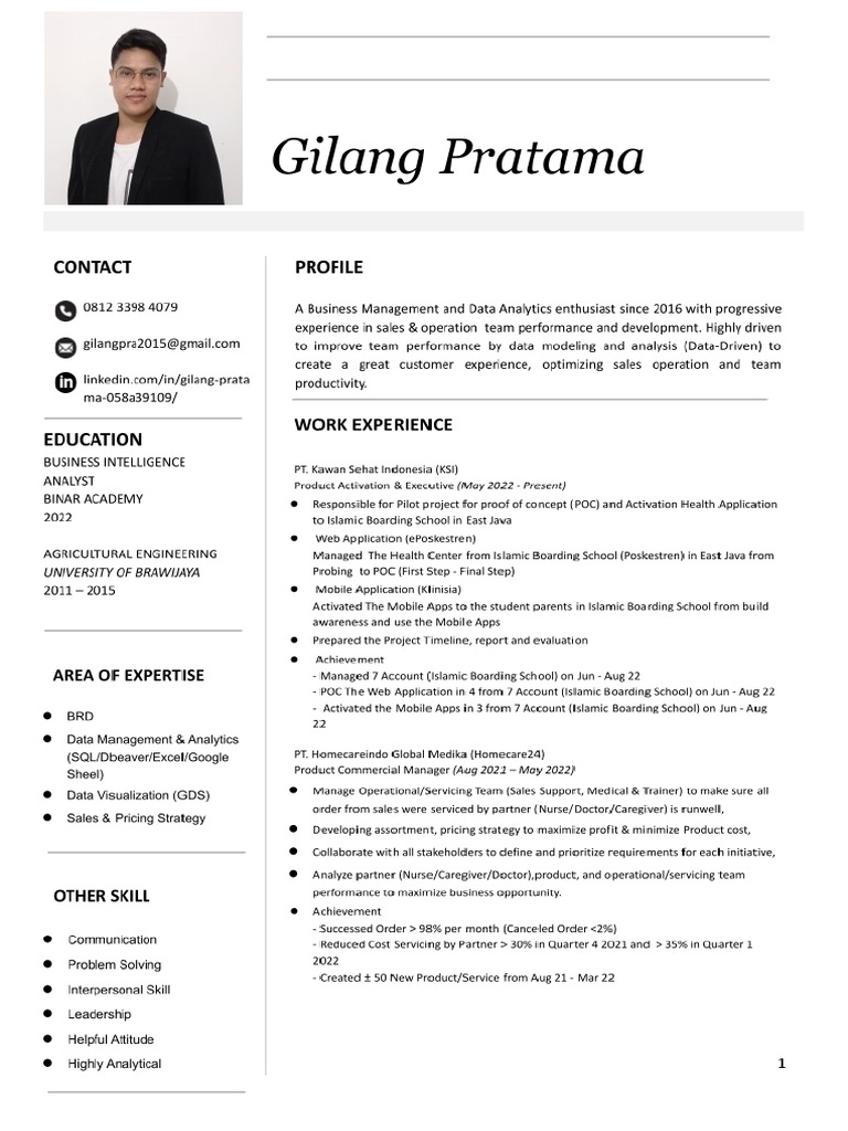 CV Gilang Pratama (Aug 2022) | PDF