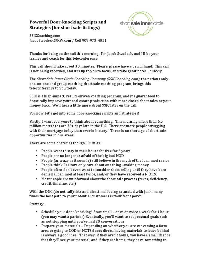 Powerful Door-Knocking Scripts and Strategies Student Version | PDF ...