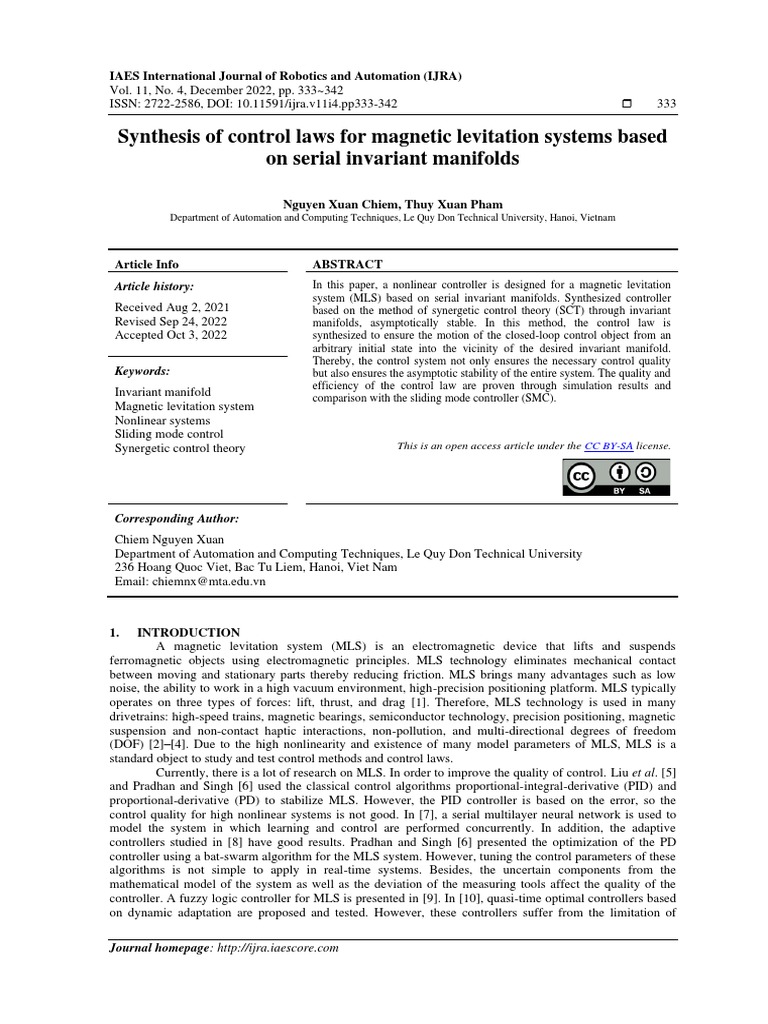 Synthesis of Control Laws For Magnetic Levitation Systems Based On Serial Invariant Manifolds ...