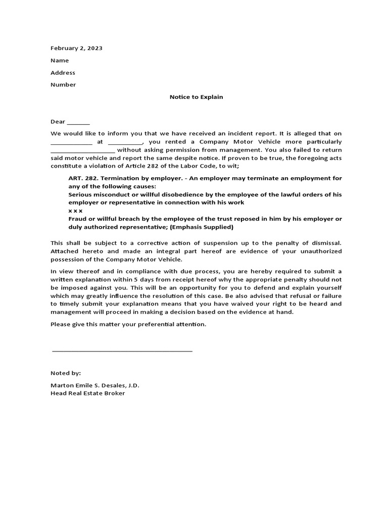 Notice To Explain | PDF