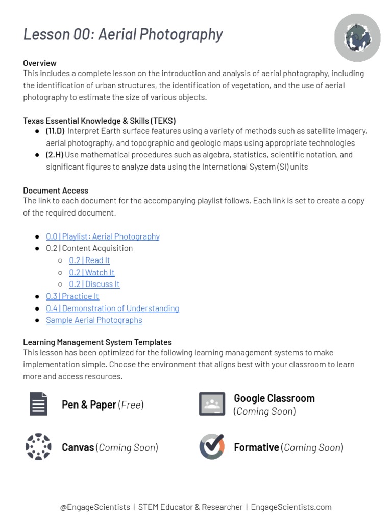 Lesson 00: Aerial Photography: Pen & Paper (Free) Google Classroom ...