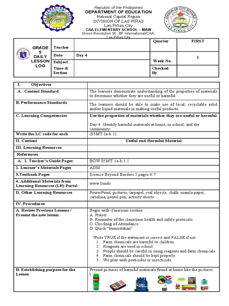 Obj Day 4 Science DLL | PDF | Learning | Poison