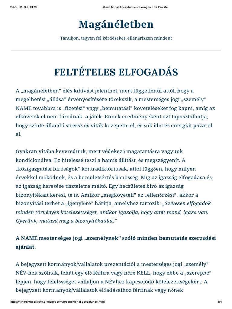 Conditional Acceptance - Living in The Private | PDF