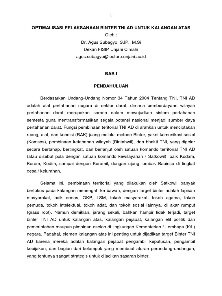 Optimalisasi Binter Tni Ad Untuk Kalangan Atas April 2022 | PDF