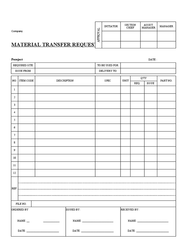 Material Transfer Request Template | PDF