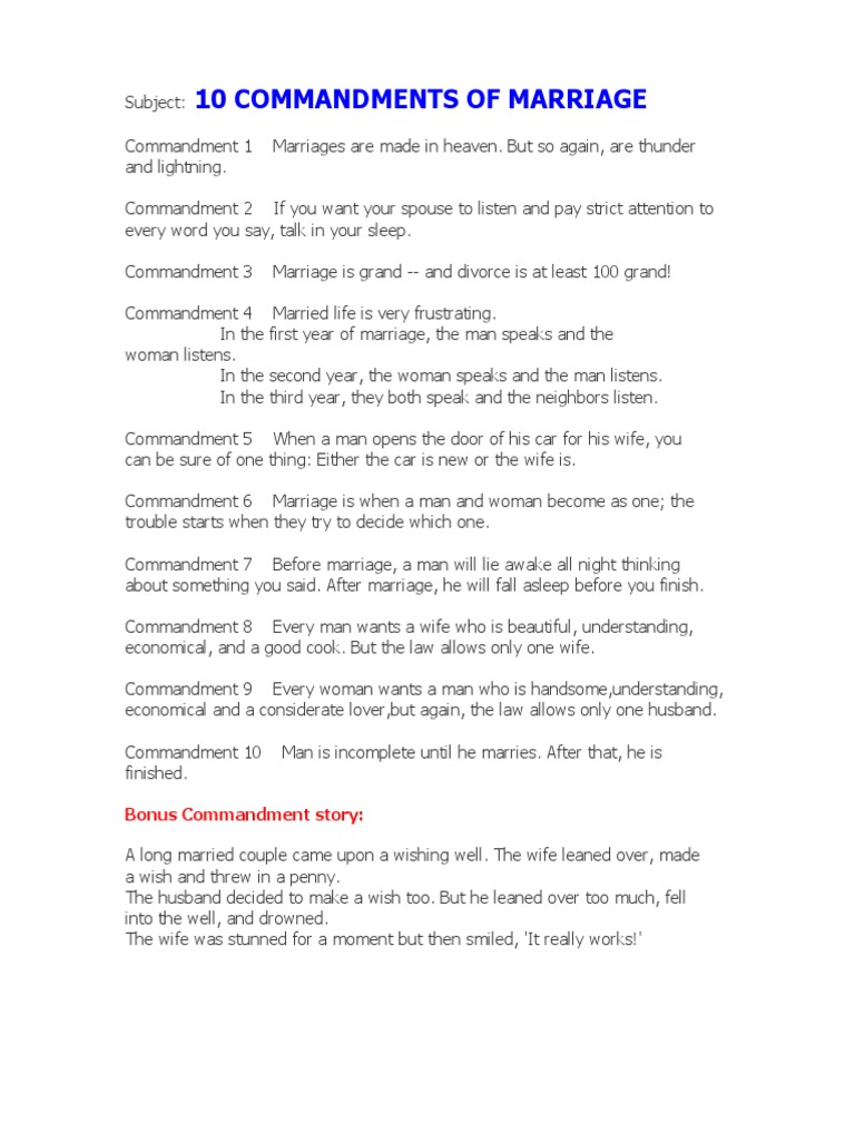 The 10 Commandments of Marriage: Humorous Insights and Observations on ...