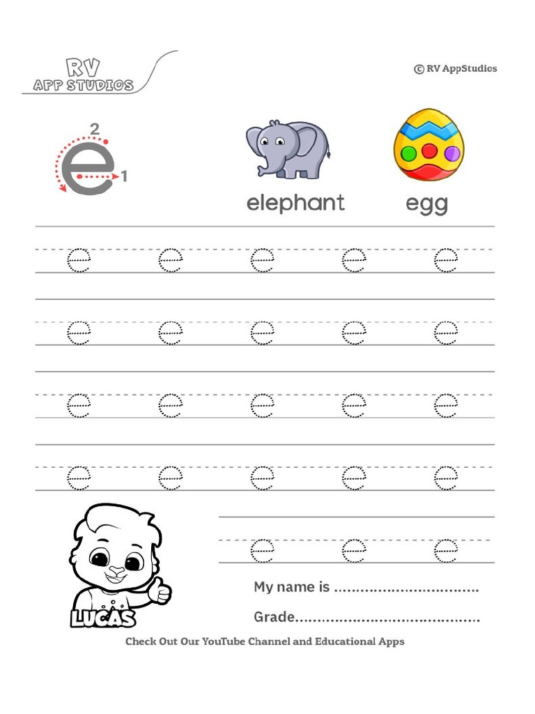 299 Free Printable Worksheets For Kids Small Letter e Trace | PDF