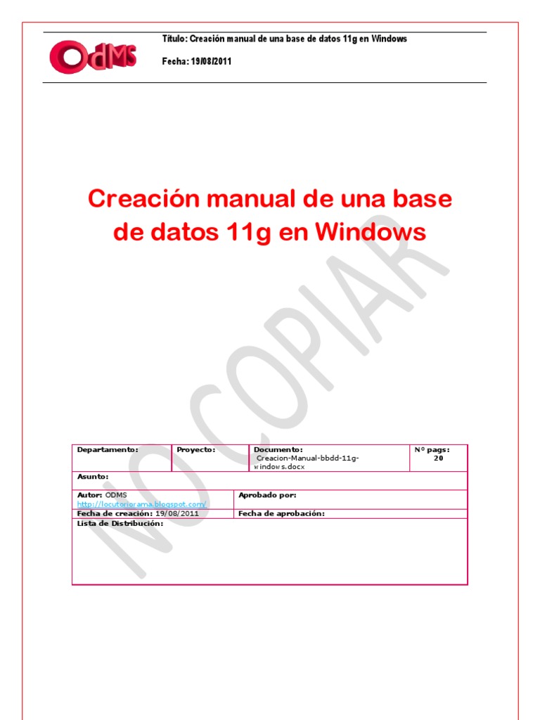 Oracle Creación Manual De Una Base De Datos 11g En Windows Pdf Usuario Informática