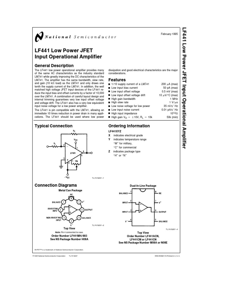 LF441 | PDF | Amplifier | Operational Amplifier