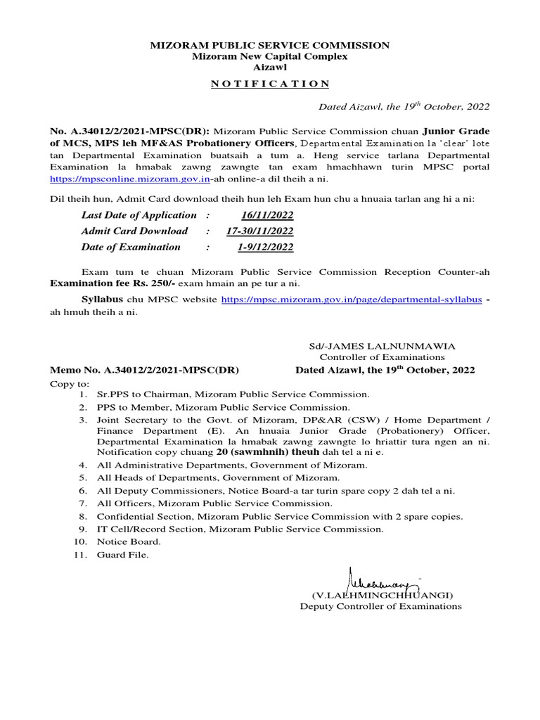 Notification Mcs Mps Mfasp Departmental Examinations 2022 | PDF ...