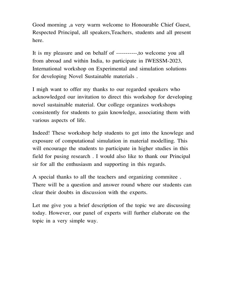 Welcome Speech | PDF