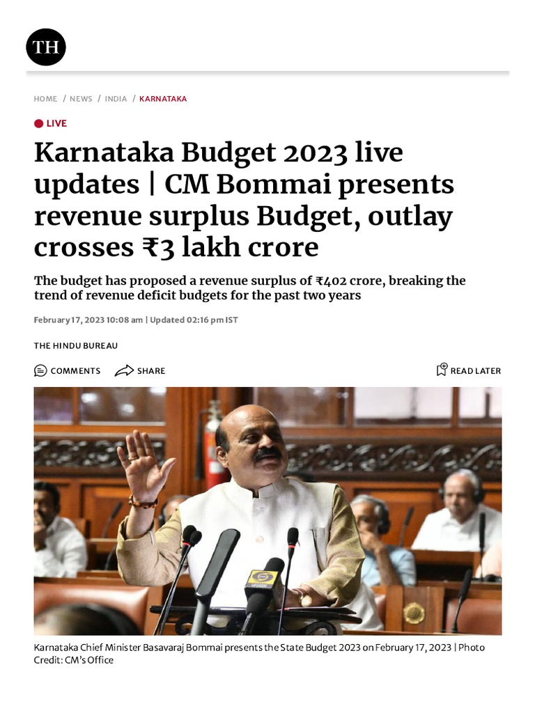 Karnataka Budget 2023 Live Updates - CM Bommai Presents Revenue Surplus ... Karnataka Budget 2023 Live Updates - CM Bommai Presents Revenue Surplus ...
