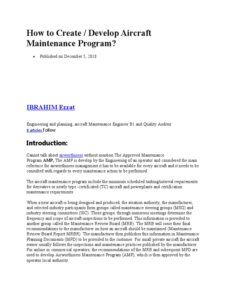 How To Create / Develop Aircraft Maintenance Program?: Ibrahim Ezzat ...