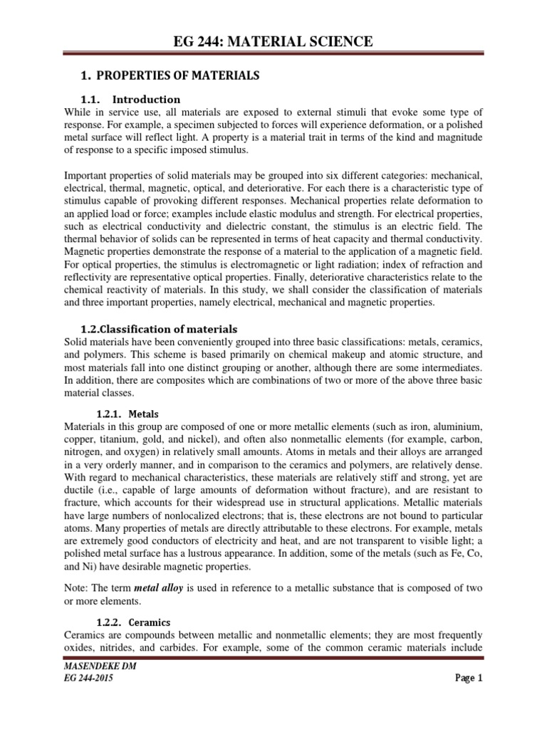 Material Science - Properties of Materials | PDF | Deformation ...