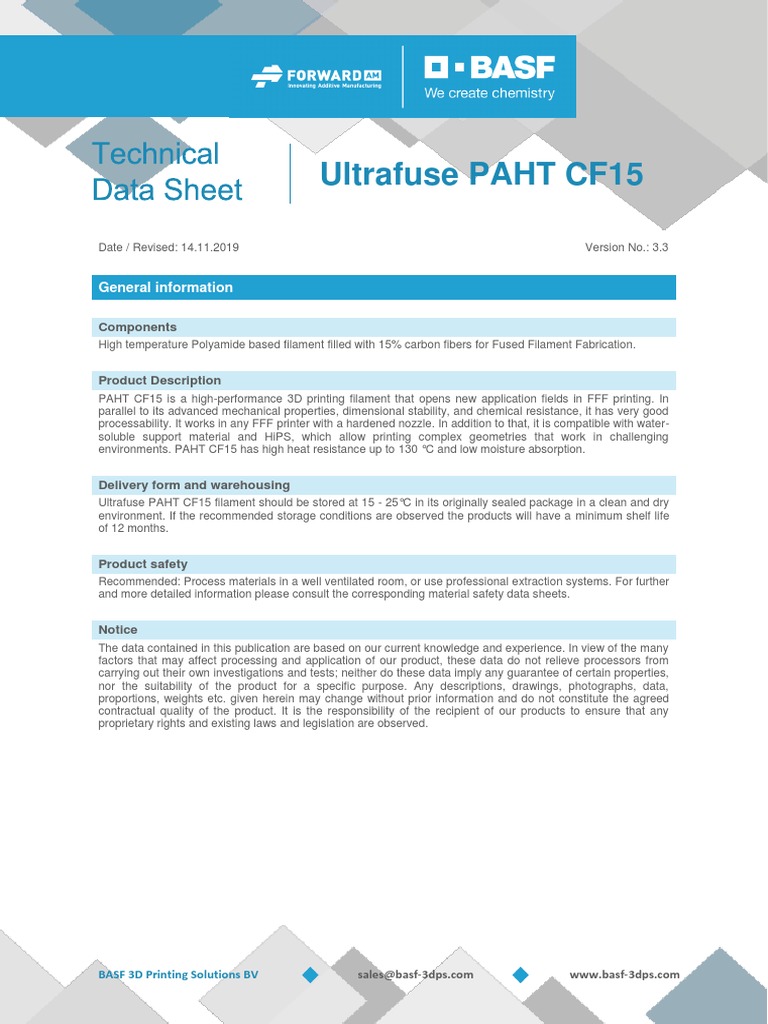 Ultrafuse PAHT CF15 TDS EN v3.3 | PDF | Building Engineering | Materials