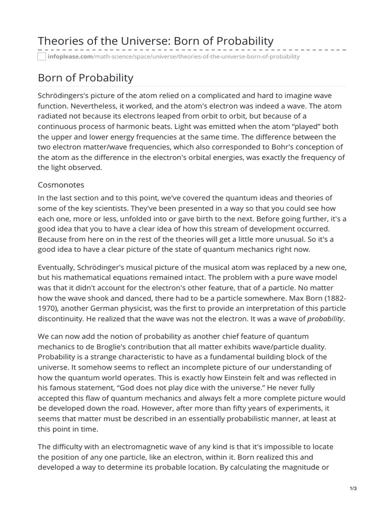 Theories of The Universe Born of Probability | PDF | Electron | Quantum ...