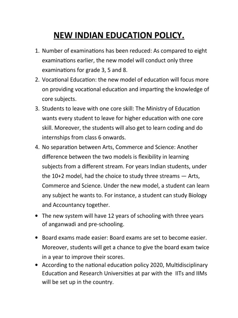 New Indian Education Policy | PDF | Academic Degree | Vocational Education