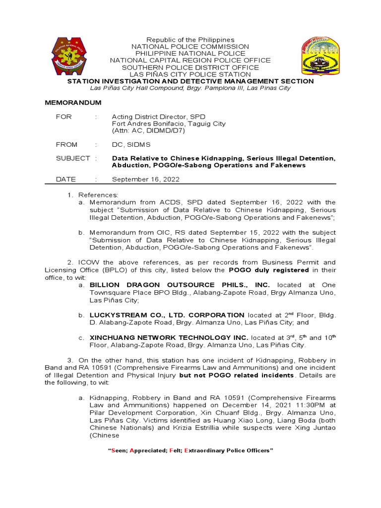 POGO Operations and Crime Data in Las Piñas | PDF | Legal Action ...