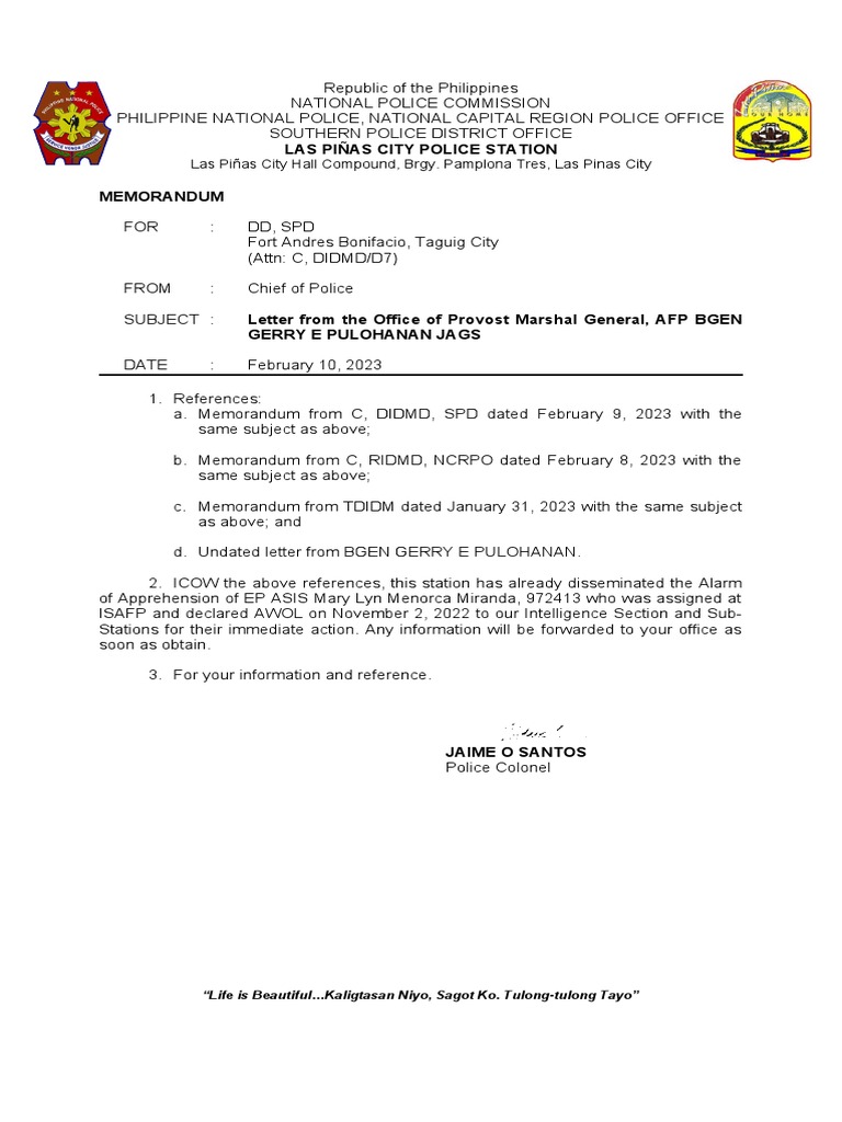 Provost Marshal General's Memorandum | PDF