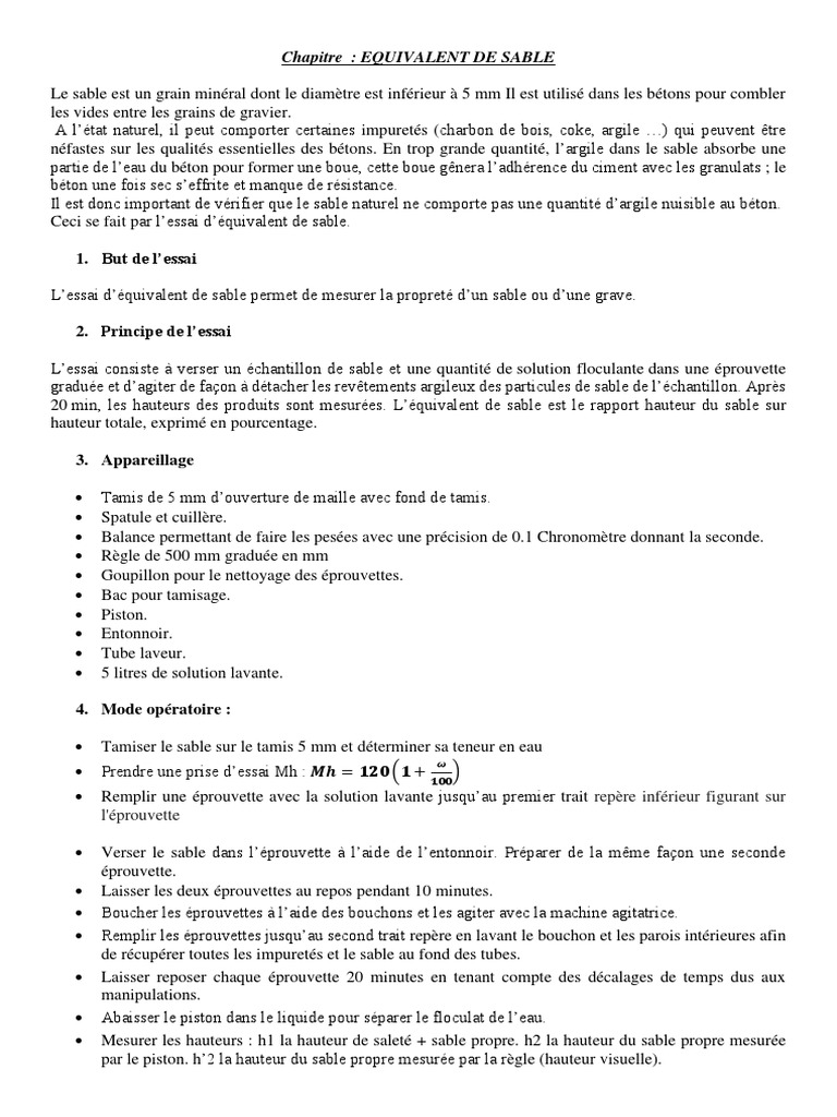 Essai d'Équivalent de Sable | PDF | Matériaux naturels | Matériaux